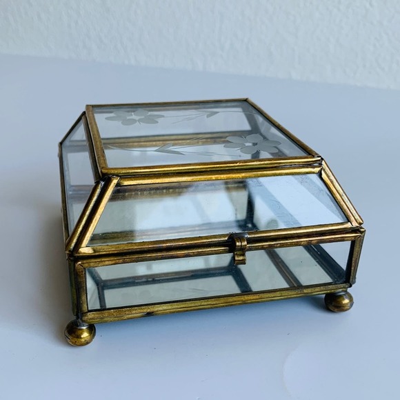 Vintage | Storage & Organization | Vintage Brass Glass Curio Trinket ...